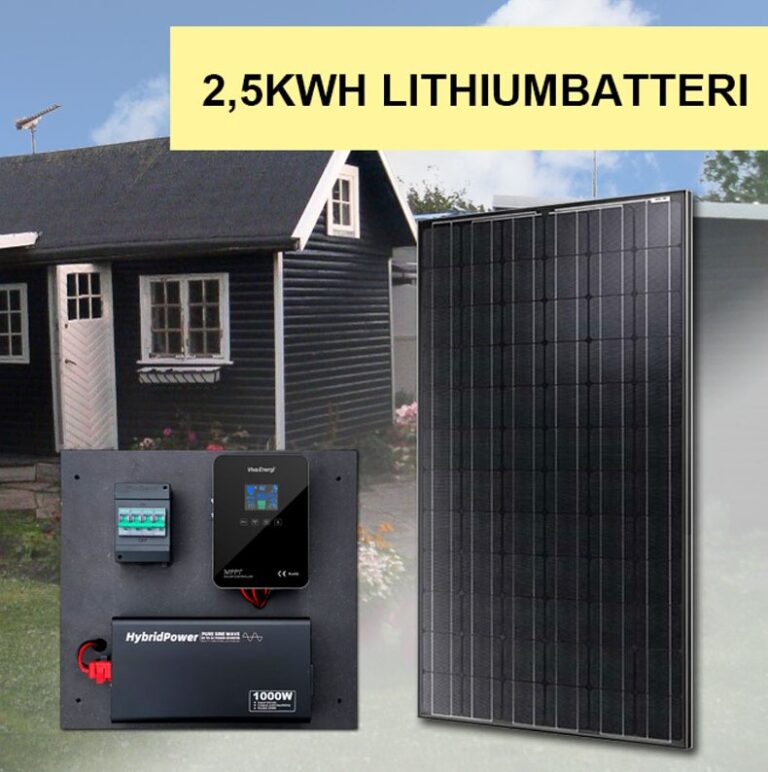 Solcelleanlæg 740W/24V med lithiumbatteri og 1kW inverter
